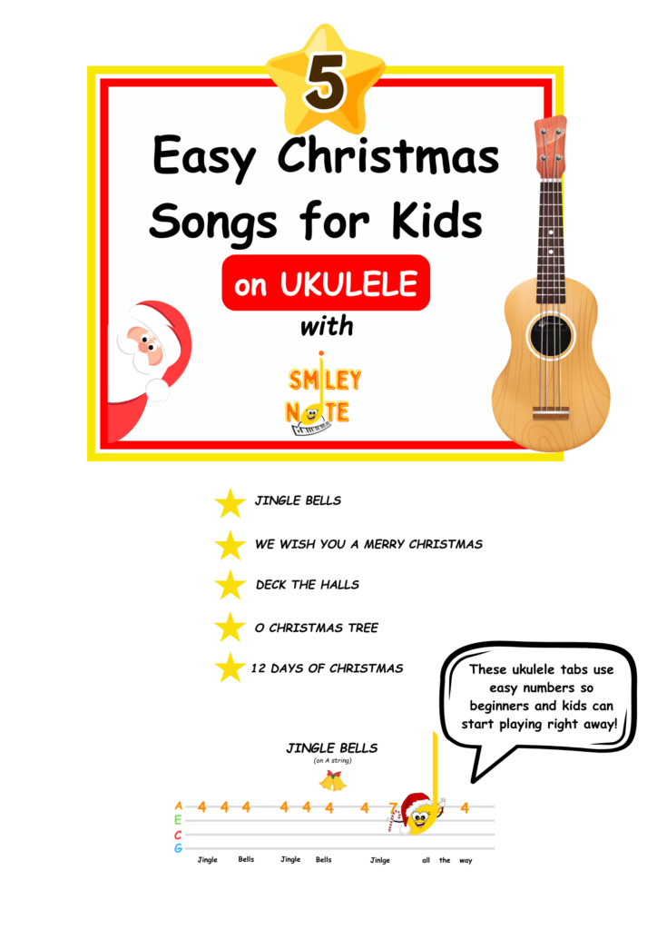 Easy Christmas Ukulele Tabs for Kids (Numbers + Lyrics) – 5 Carols ...